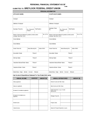 Fillable Online Personal Financial Statement Form - Service Credit ...