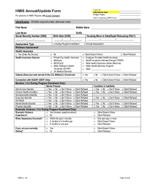 Fillable Online HMIS Annual/Update Form PATH - Stanislaus County CSA Fax Email Print - pdfFiller