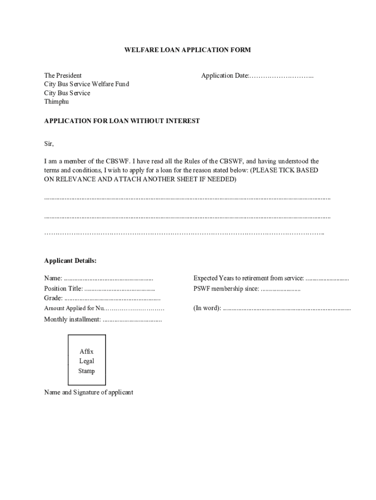 Fillable Online welfare loan application form Fax Email Print - pdfFiller