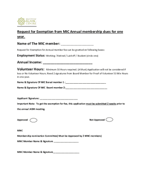 Fillable Online Request for Exemption from MIC Annual membership dues ...