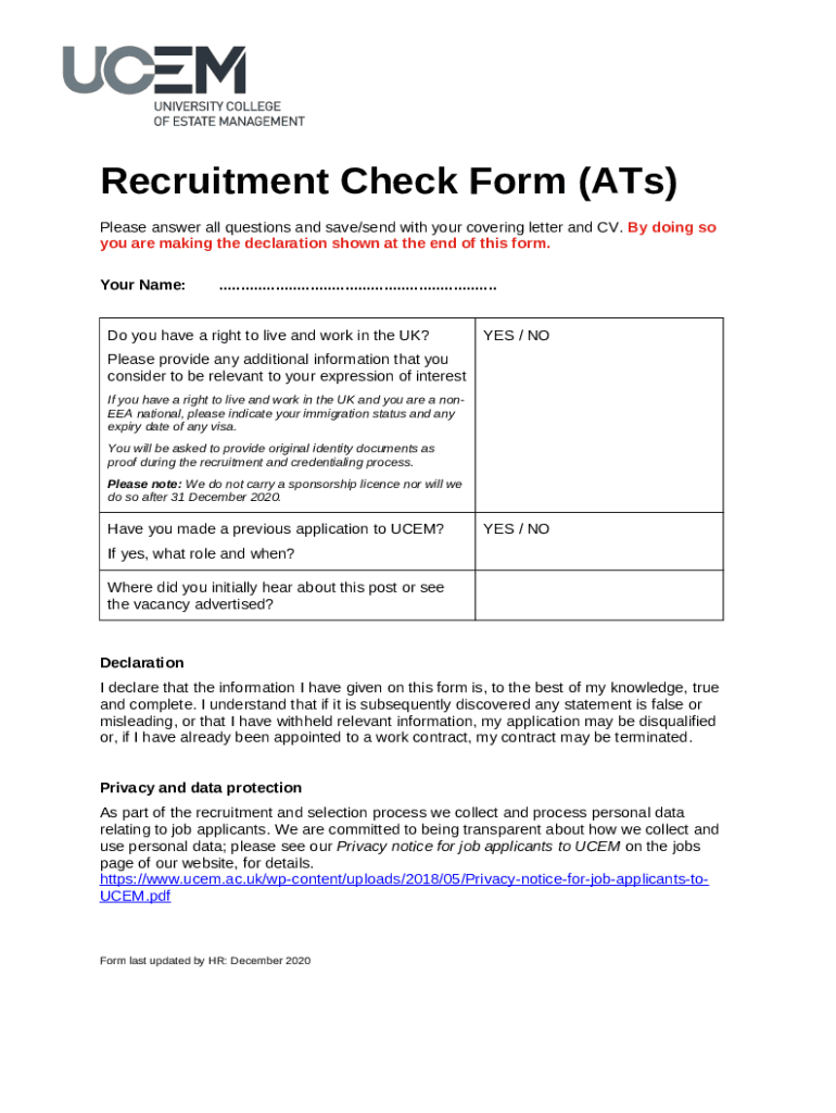 RECRUITMENT CHECK Doc Template | pdfFiller