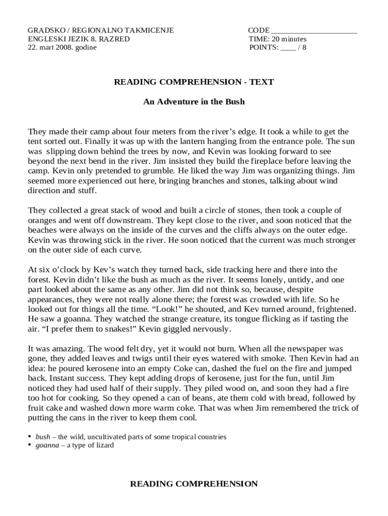 READING COMPREHENSION - TEXT Doc Template | pdfFiller