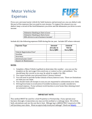 Fillable Online Motor vehicle expenses - Canada.ca Fax Email Print ...