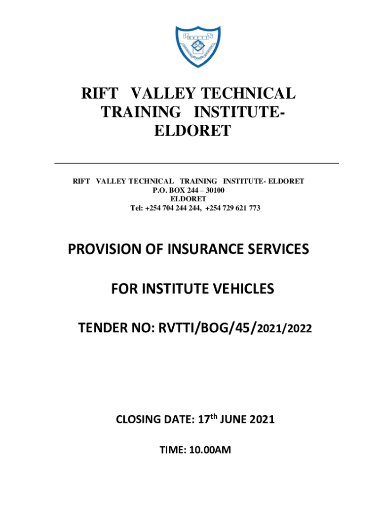 Fillable Online rift valley technical training institute- eldoret ...