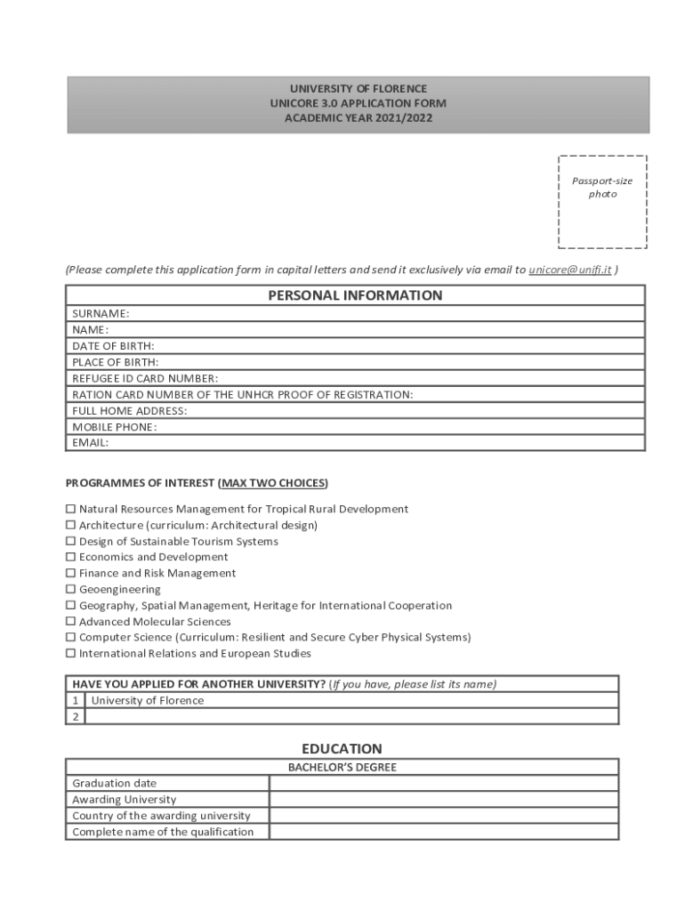 Fillable Online Application Form - UNICORE 3.0 - University Of Salento Fax Email Print - pdfFiller