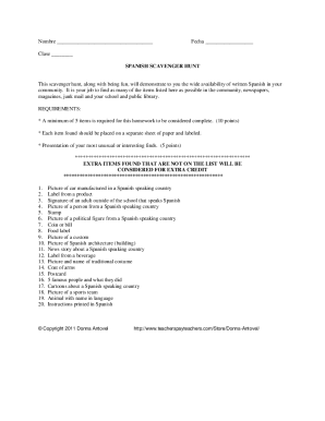 Fillable Online 8 Activity Ideas for Your Scavenger Hunt in Spanish Fax ...
