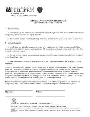 Fillable Online police fullerton Confidentiality Statement Fax Email ...