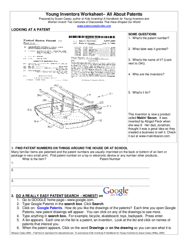 Fillable Online Young Inventors Worksheet- All About Patents - TDSA ...