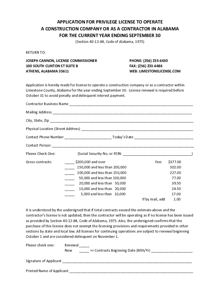 Fillable Online application for privilege license to operate a ...