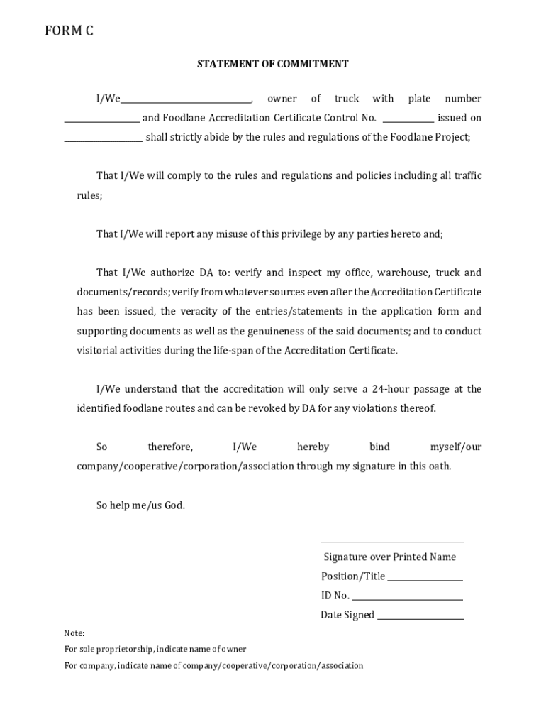 Fillable Online form c statement of commitment .pdf Fax Email Print ...