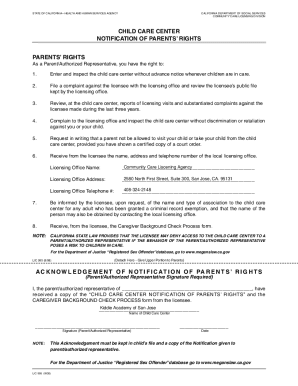 Fillable Online child care center notification of parents' rights parents' rights Fax Email ...