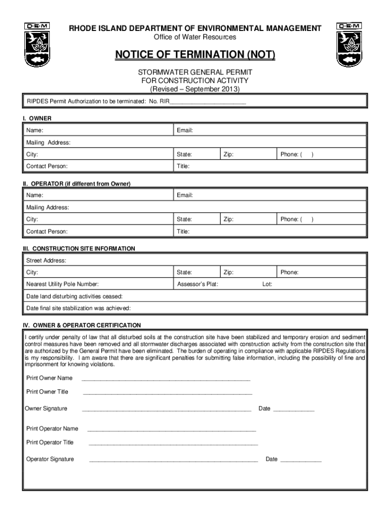 Fillable Online General Permit - Rhode Island Department of ...