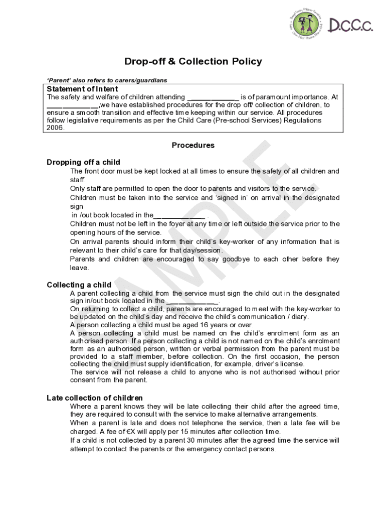 Fillable Online Sample Drop- off & Pick upPolicy.doc Fax Email Print ...