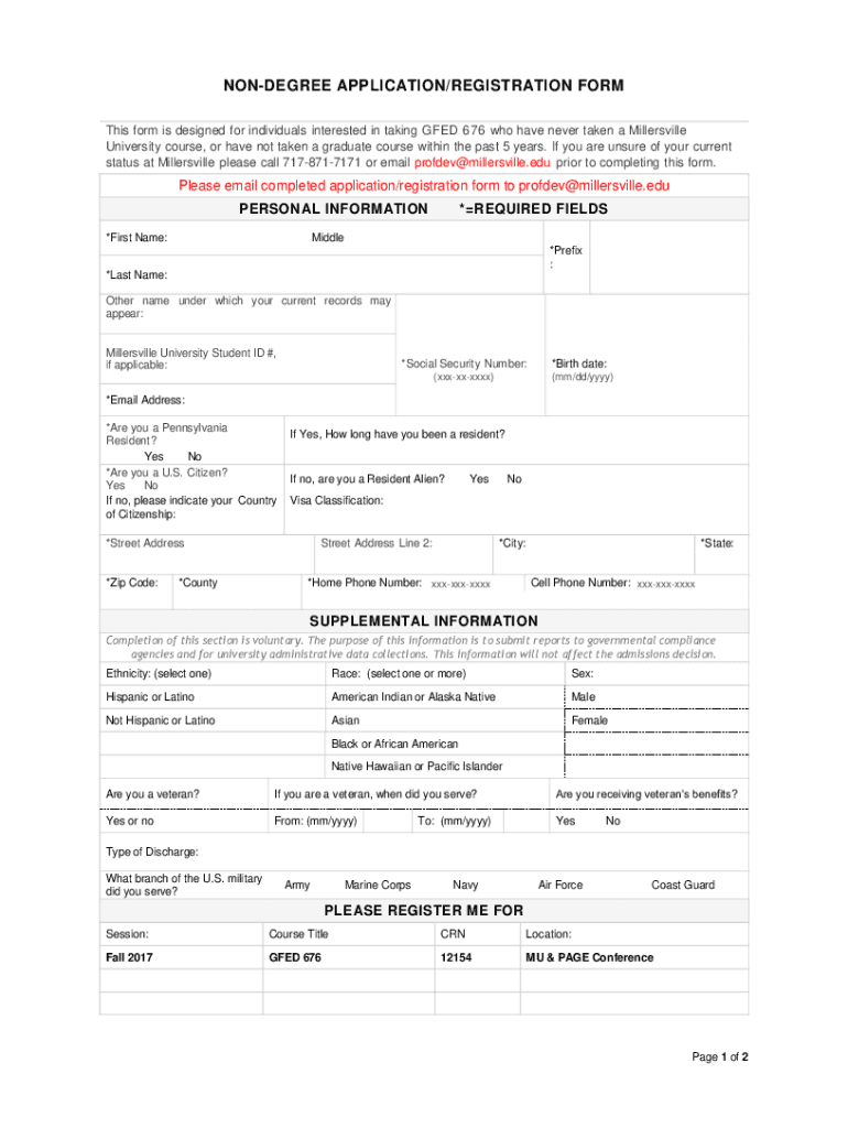 Fillable Online Non-degree Application/Registration Form Fax Email ...