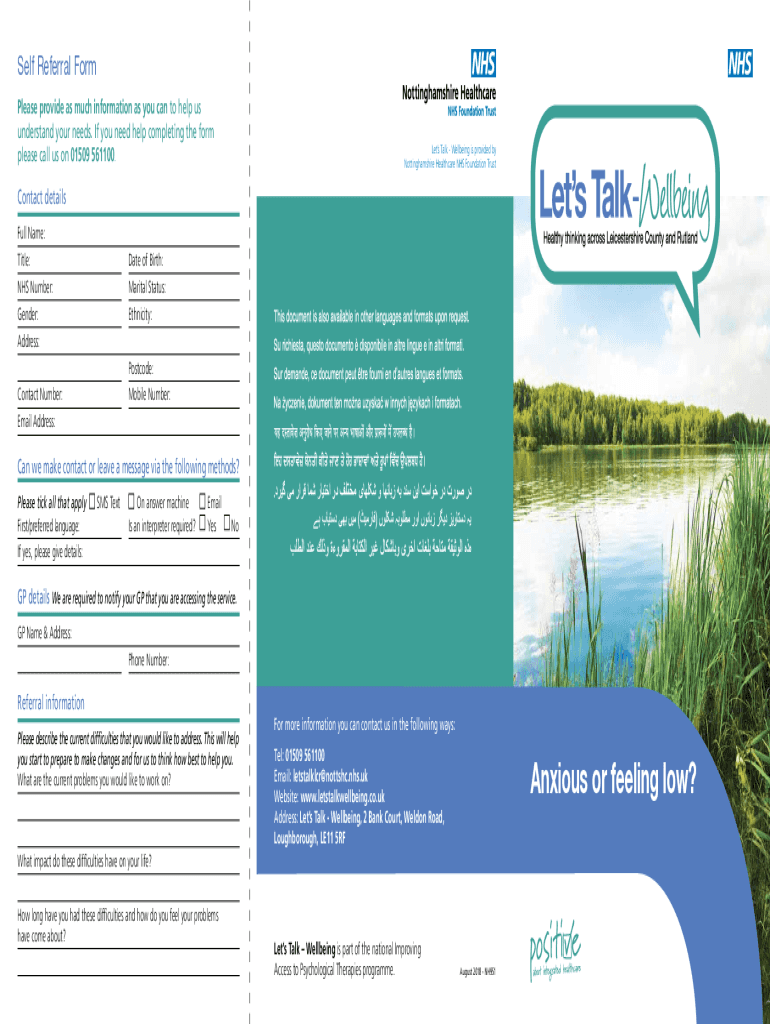 Fillable Online Self Referral Form - Ratby Surgery Fax Email Print ...