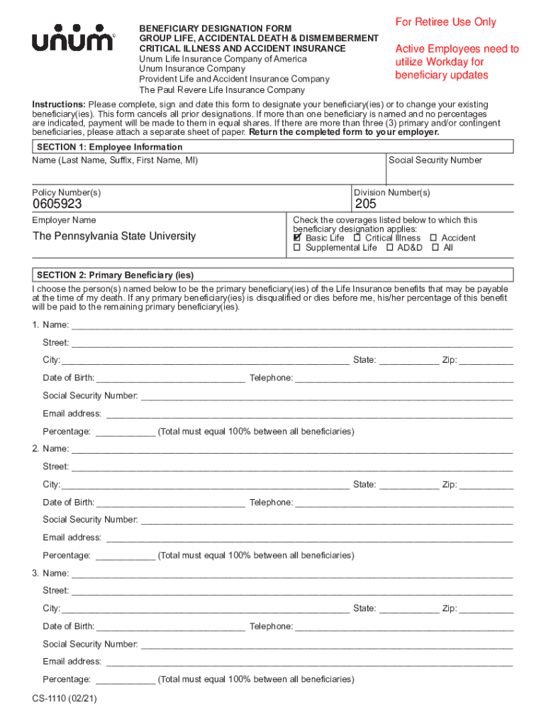 Fillable Online Group Term Life Insurance Beneficiary DesignationThis ...