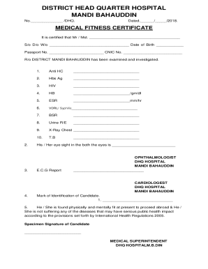 Fillable Online Medical Fitness Certificate for Hotels Fax Email Print ...
