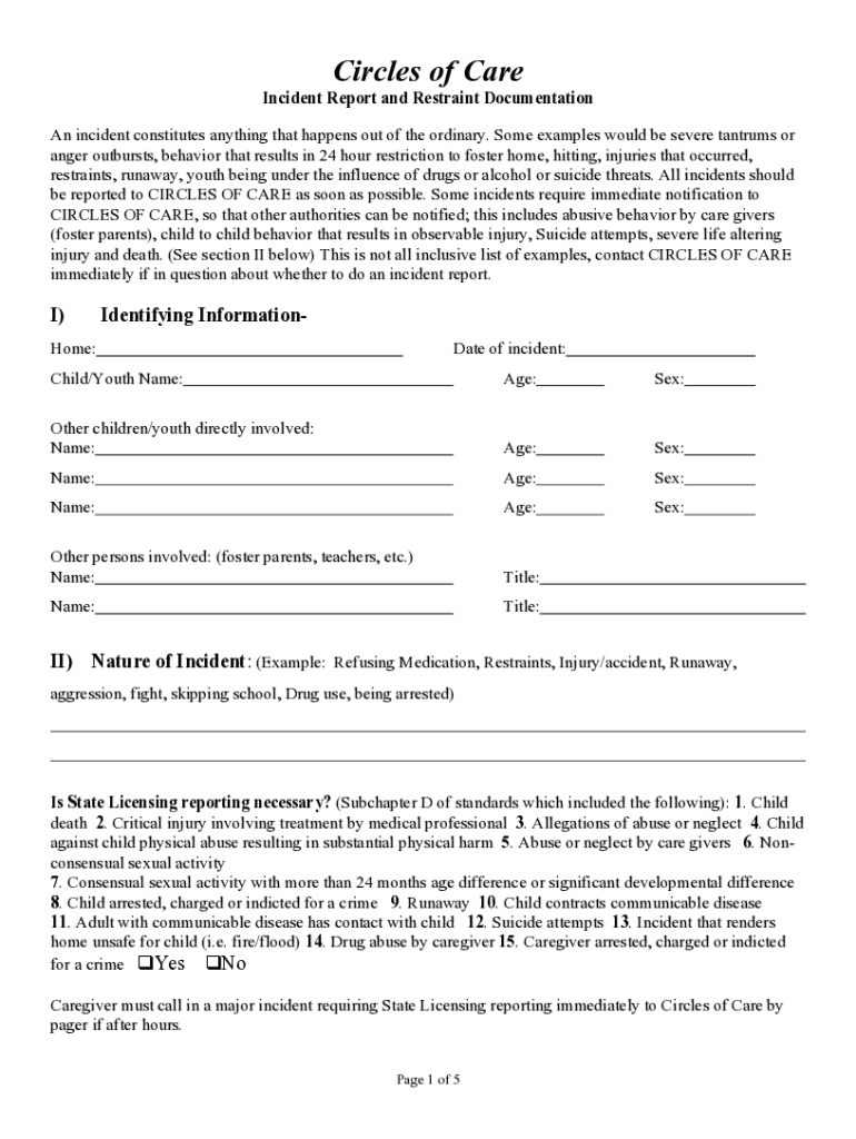 Fillable Online Incident and Restraint form Fax Email Print - pdfFiller