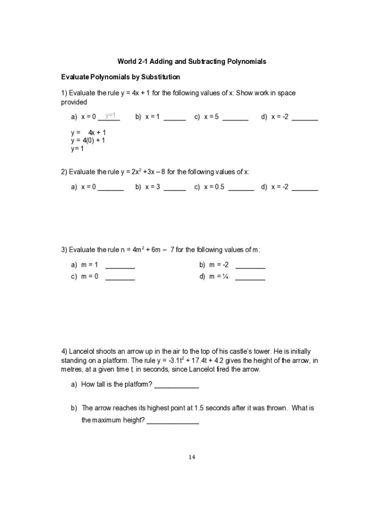 Fillable Online 2.3: Evaluate, Simplify, and Translate Expressions ...