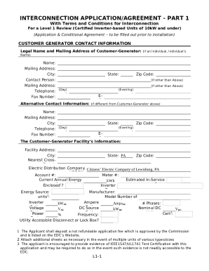 DPL DE Level 1 - Interconnection Application/Agreement Doc Template | pdfFiller