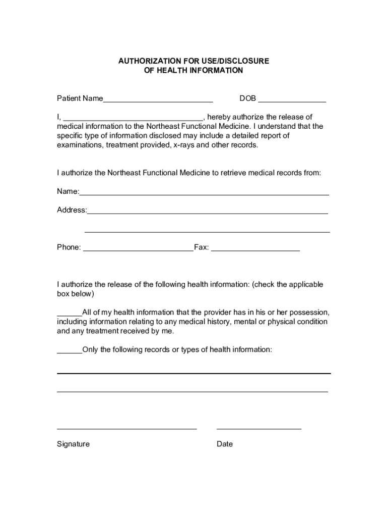 Fillable Online Authorization for disclosure of health information Fax Email Print - pdfFiller