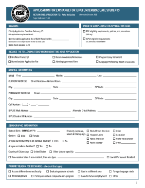 Fillable Online uc iupui APPLICATION FOR EXCHANGE FOR IUPUI ... Fax ...