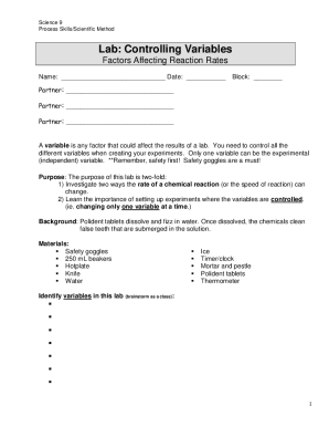 Fillable Online Lab: Controlling Variables - Mr Schmitt - Science 9 Fax ...