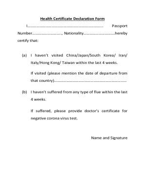 Fillable Online Health Certificate Declaration form Fax Email Print ...