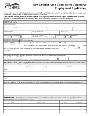 Fillable Online New London Area Chamber of Commerce Employment ...