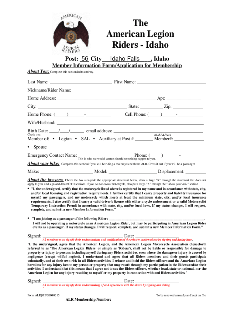 Fillable Online American Legion Riders Association Application for ... Fax Email Print - pdfFiller
