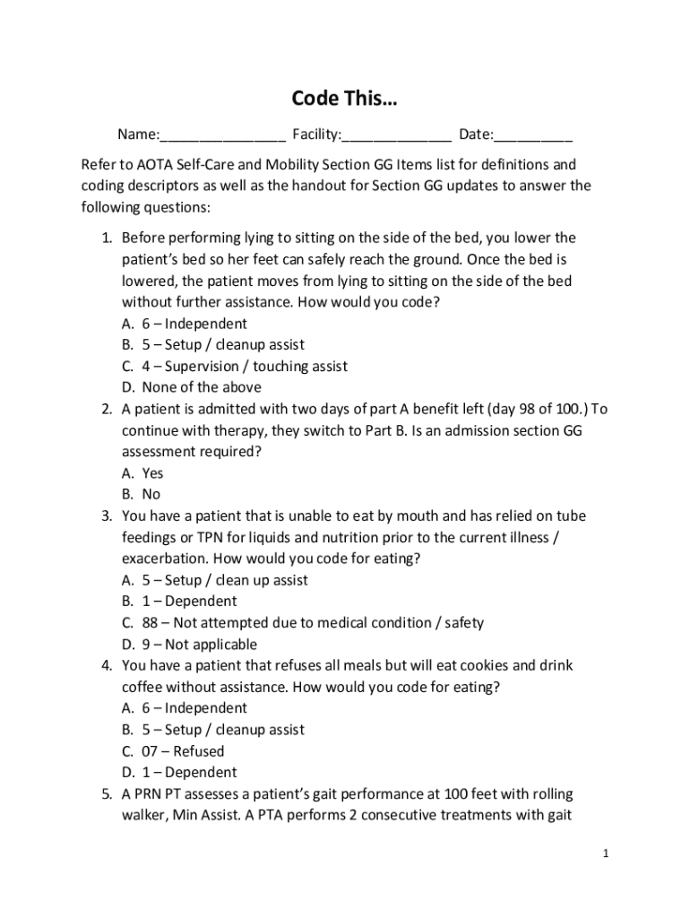 Fillable Online Section GG Self-Care (Activities of Daily Living) and ...