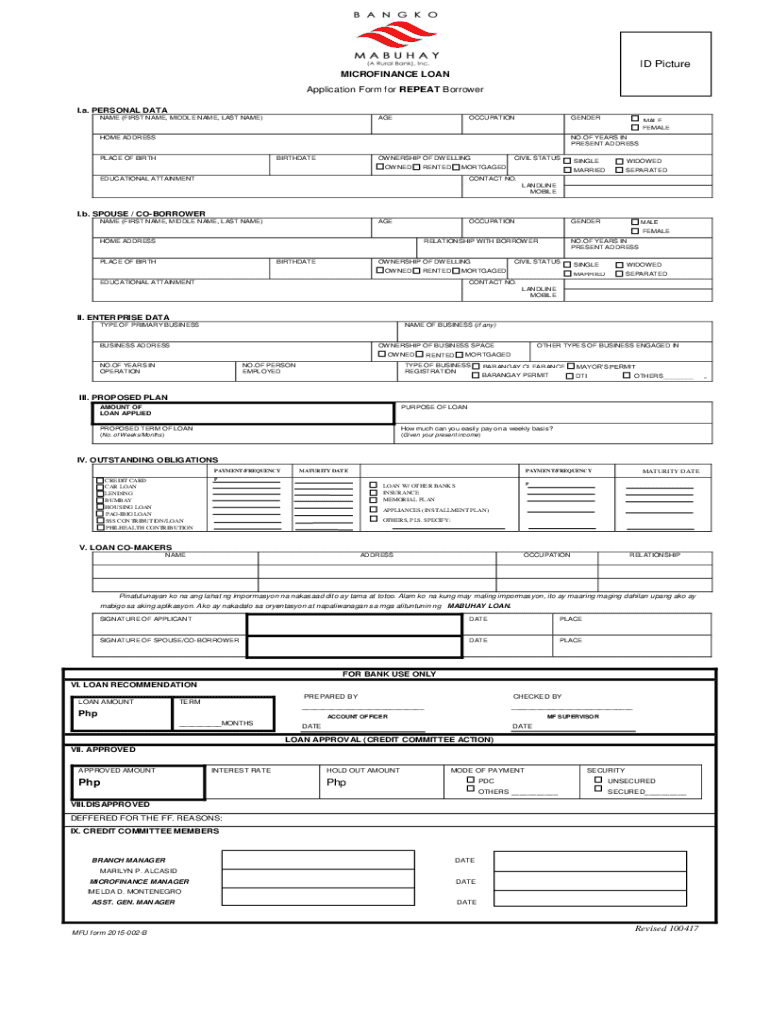 Fillable Online Loan Application Form Personal Information ...