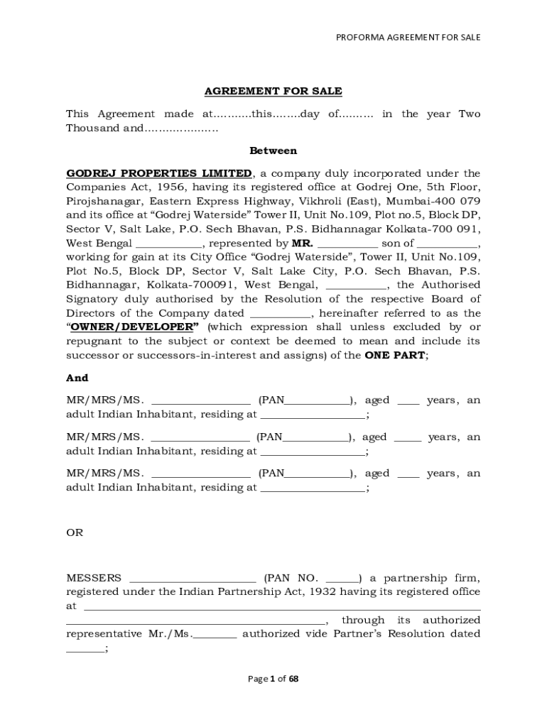 Fillable Online PROFORMA AGREEMENT FOR SALE Page 1 of 68 Fax Email ...