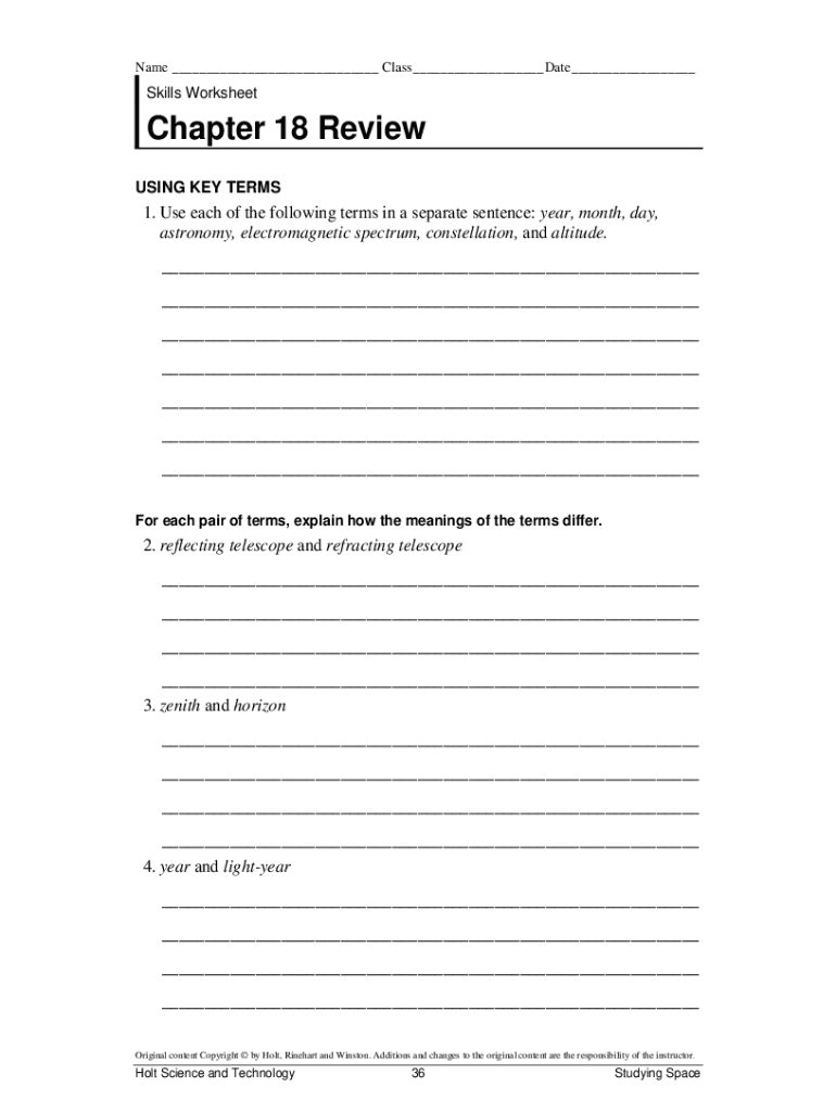 Fillable Online 8th Grade Science - Astronomy Chapter 1 Review Fax ...