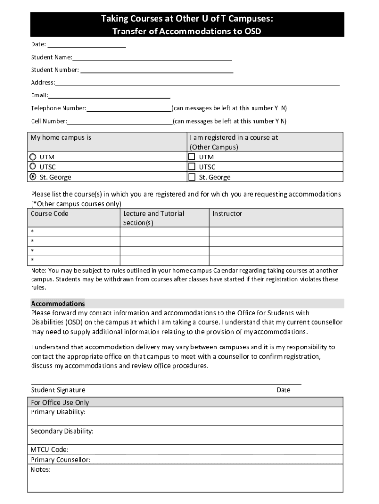 Fillable Online hive utsc utoronto Transfer of Accommodation Form ...
