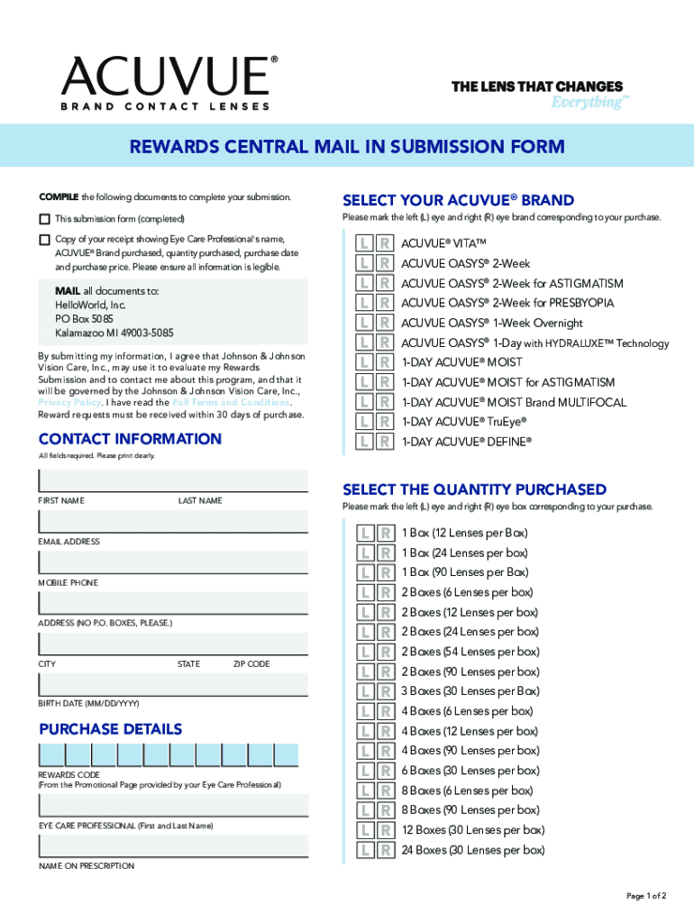 Fillable Online REWARDS CENTRAL MAIL IN SUBMISSION FORM - ePrize Fax Email Print - pdfFiller