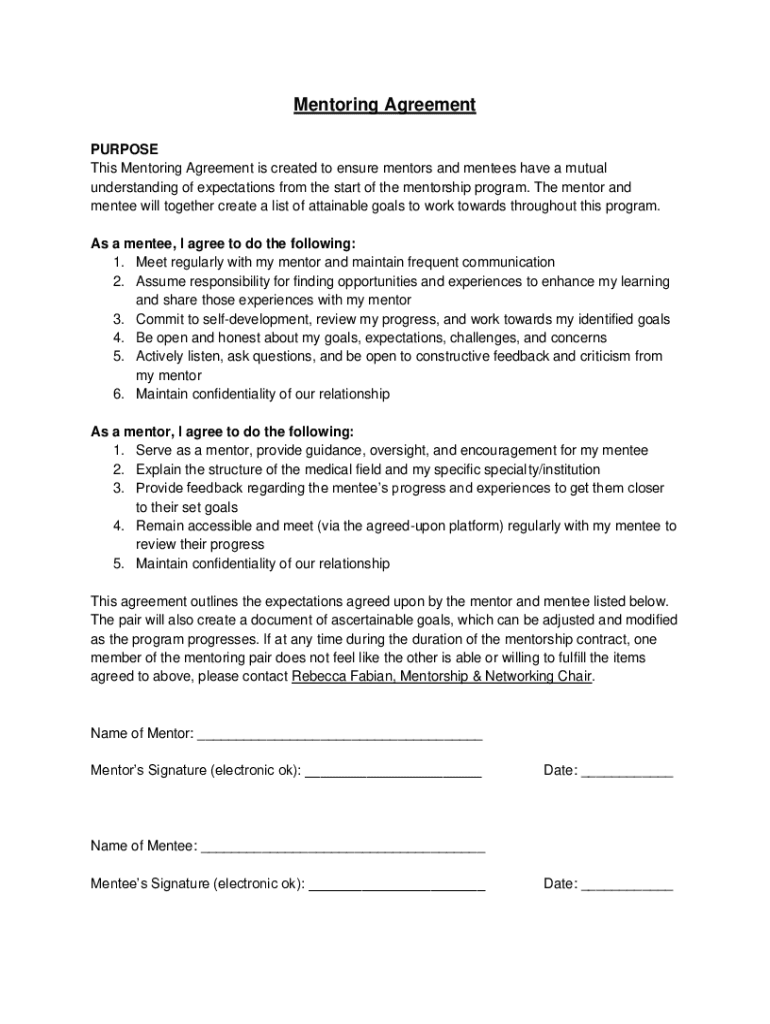 Fillable Online The Most Useful Mentoring Agreement Templates and ...
