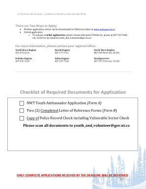 Fillable Online NWT Youth Ambassador Program Application Form Fax Email ...