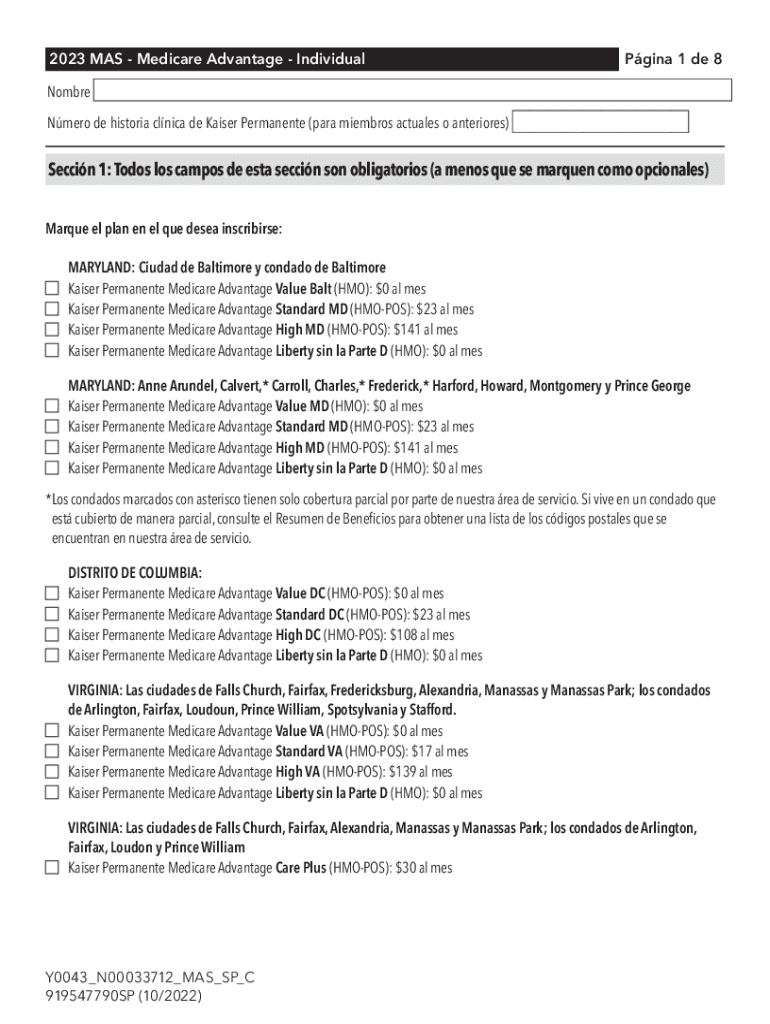 Fillable Online 2023 Medicare Advantage Enrollment Form - MAS - Spanish Fax Email Print - pdfFiller