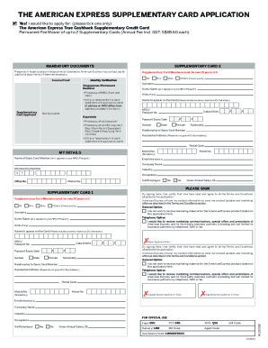 Fillable Online Supplementary CreditCharge Card Application Form Fax ...