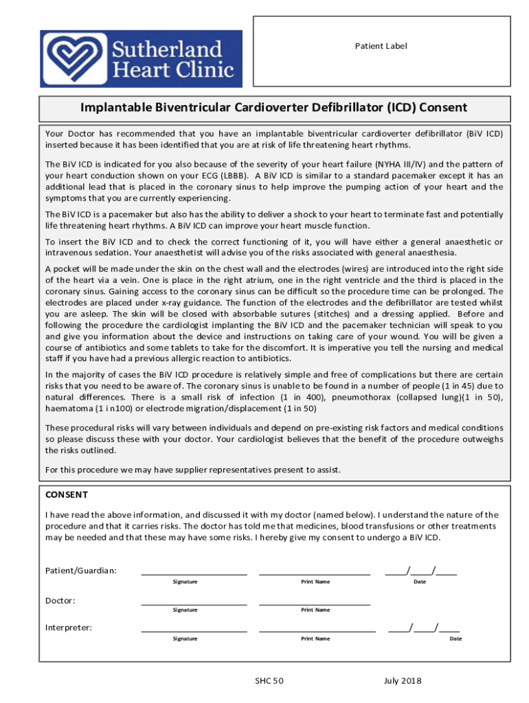 Fillable Online Biventricular ICD Procedure - Tri-City Medical Center ...