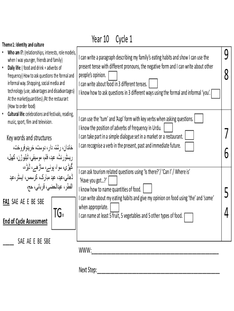 Fillable Online Year 10 Cycle 1 - Norlington School and 6th Form Fax ...