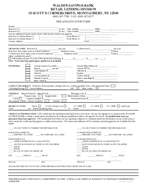 Fillable Online (845) 457-8277 pre-qualification form - Walden Savings ...