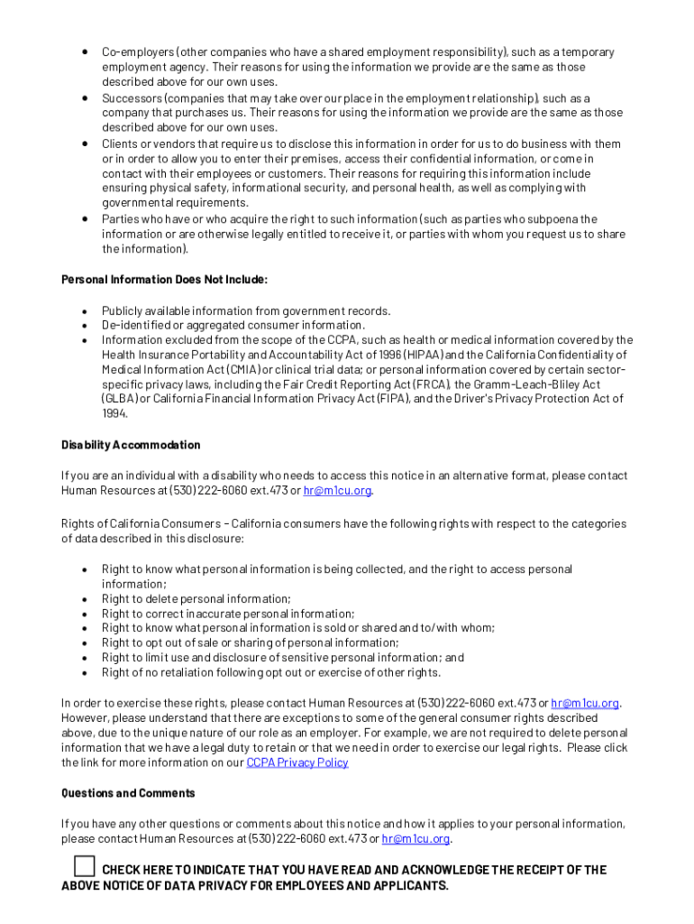 Fillable Online NOTICE OF DATA PRIVACY FOR EMPLOYEES AND ... Fax Email ...