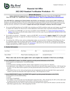 Fillable Online Financial Aid Office 2022-2023 Standard Verification Worksheet Fax Email Print ...