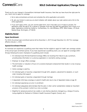 Fillable Online SOLO Individual Application/Change Form - ConnectiCare ... Fax Email Print ...