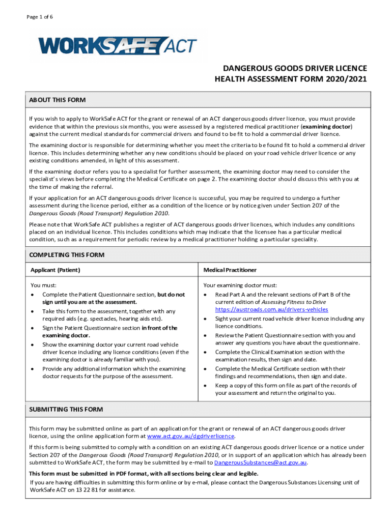 Fillable Online Commercial Driver's Health Assessment form (PDF) - Rego ...