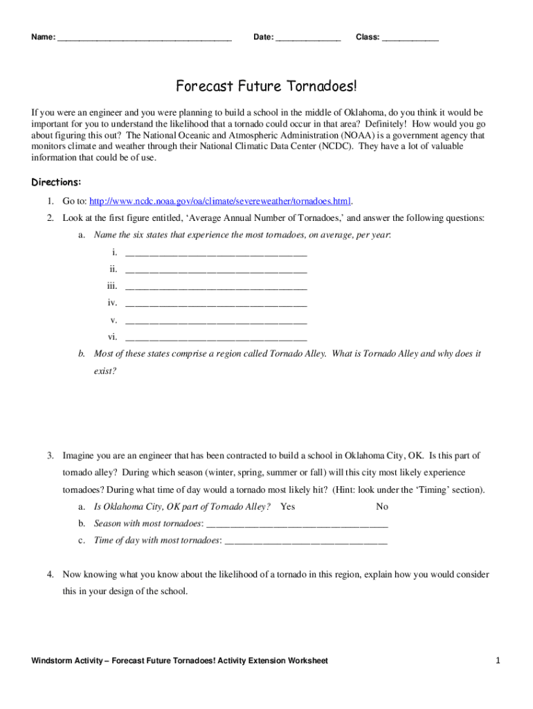 Fillable Online Forecast Future Tornadoes! Answer Key - Teach ...