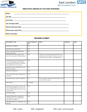 Fillable Online induction checklist for new starters Fax Email Print ...