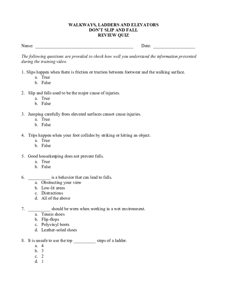 Fillable Online WALKWAYS, LADDERS AND ELEVATORS DON'T SLIP AND FALL ...